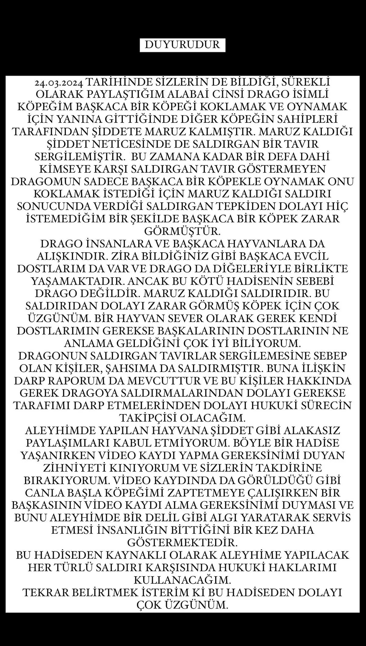 Banu Parlak’ın tasma ve ağırlıksız köpeği başka bir köpeği öldürdü